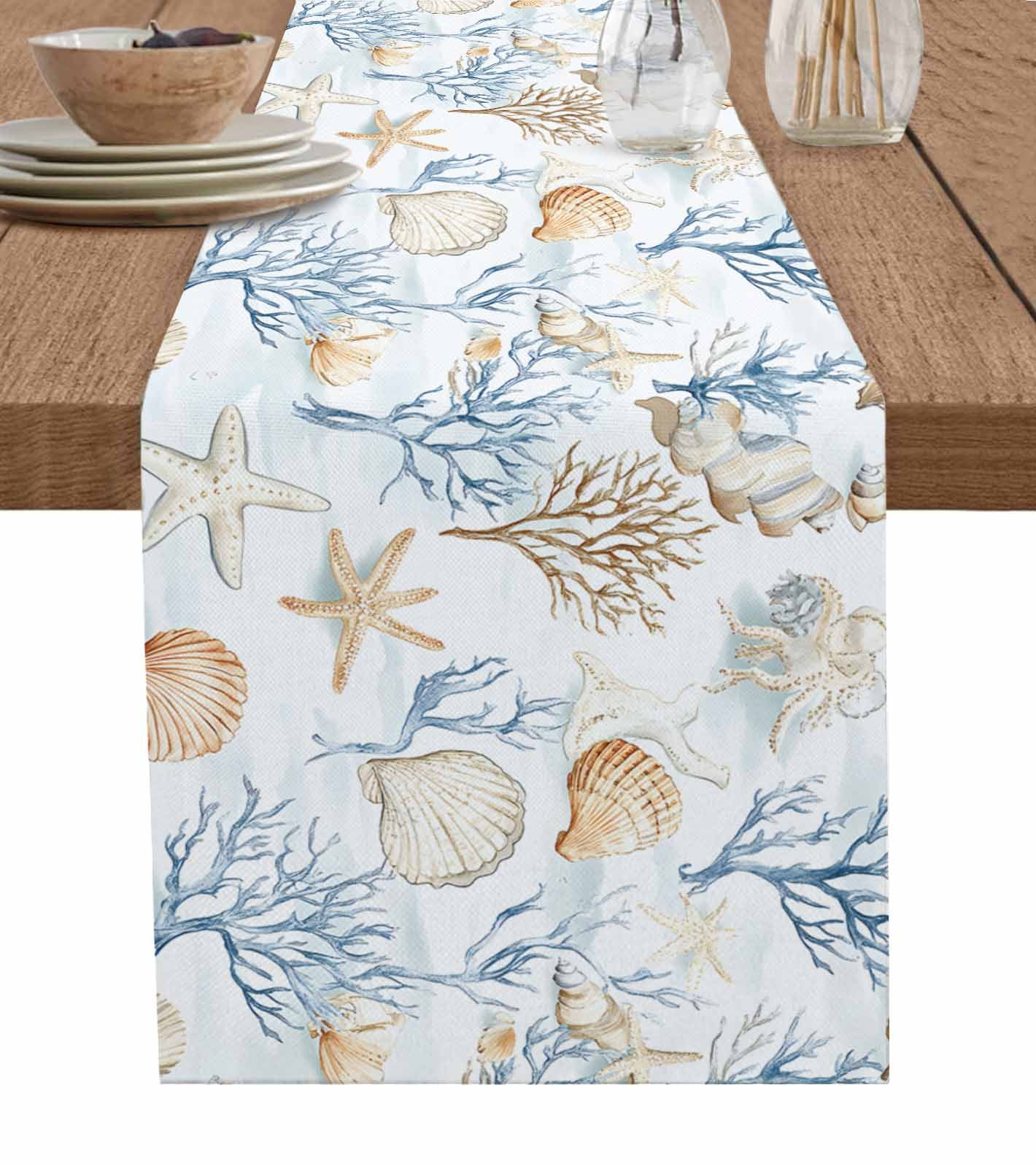 Coastal Ocean Burlap Cotton Table Runner 14x72 Inches Long, Coral ...