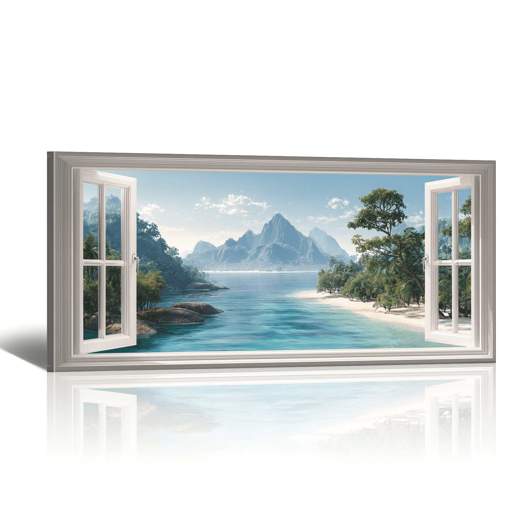 Coastal Ocean Canvas Wall Art - Large Open Window Canvas Prints with ...