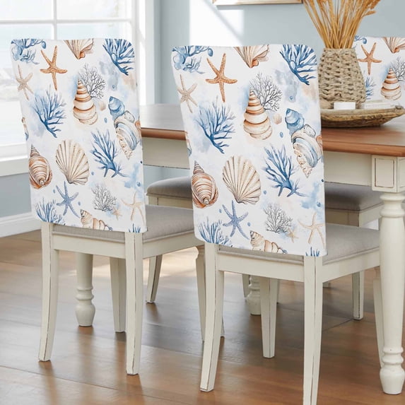 Coastal Ocean Chair Back Covers, Blue Yellow Coral Starfish Shell ...