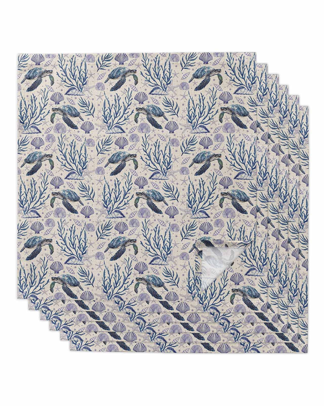 Coastal Ocean Cloth Napkins Set of 6 Reusable Dinner Napkins, Blue ...
