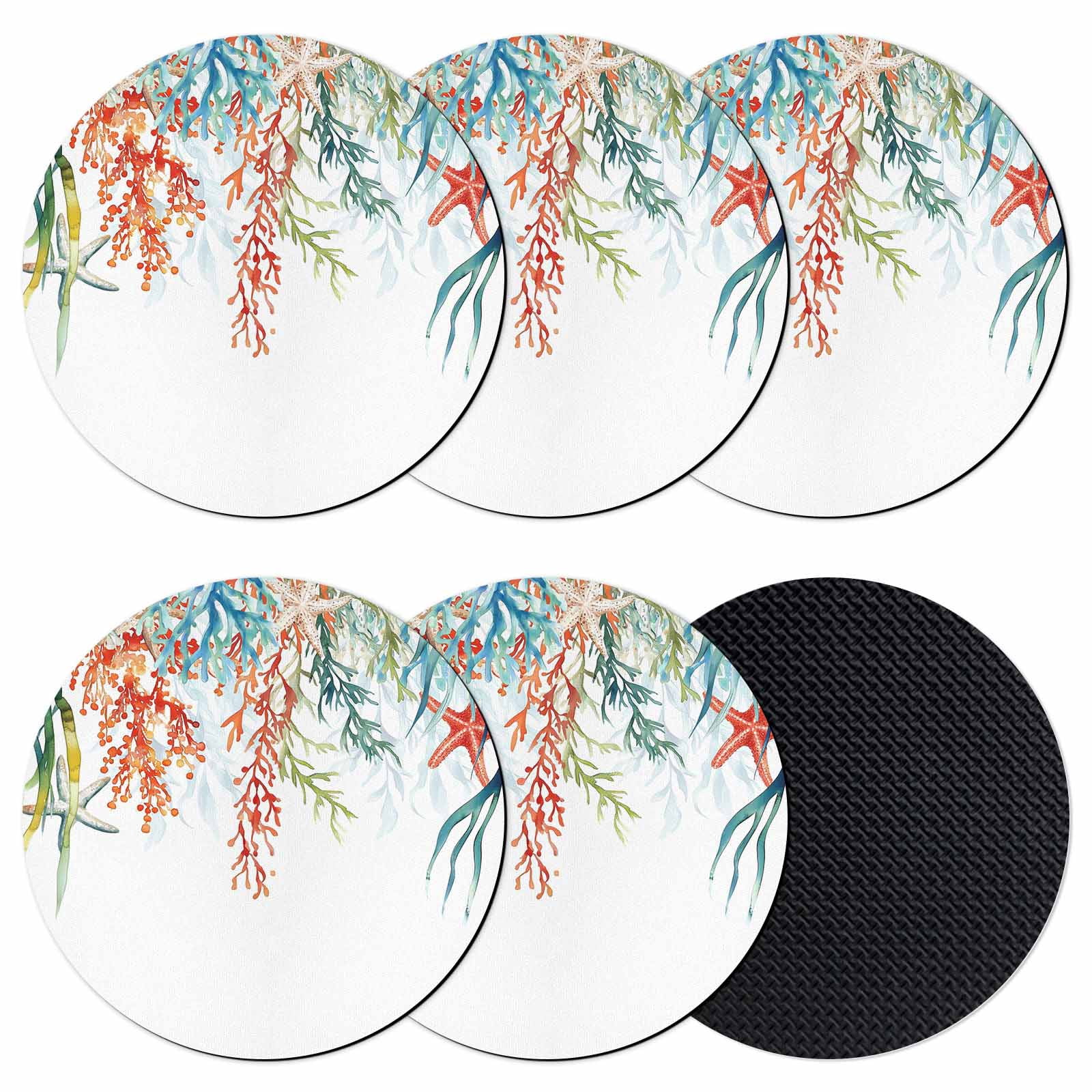 Coastal Ocean Coasters Set of 6, Summer Beach Coral Starfish Seagrass ...