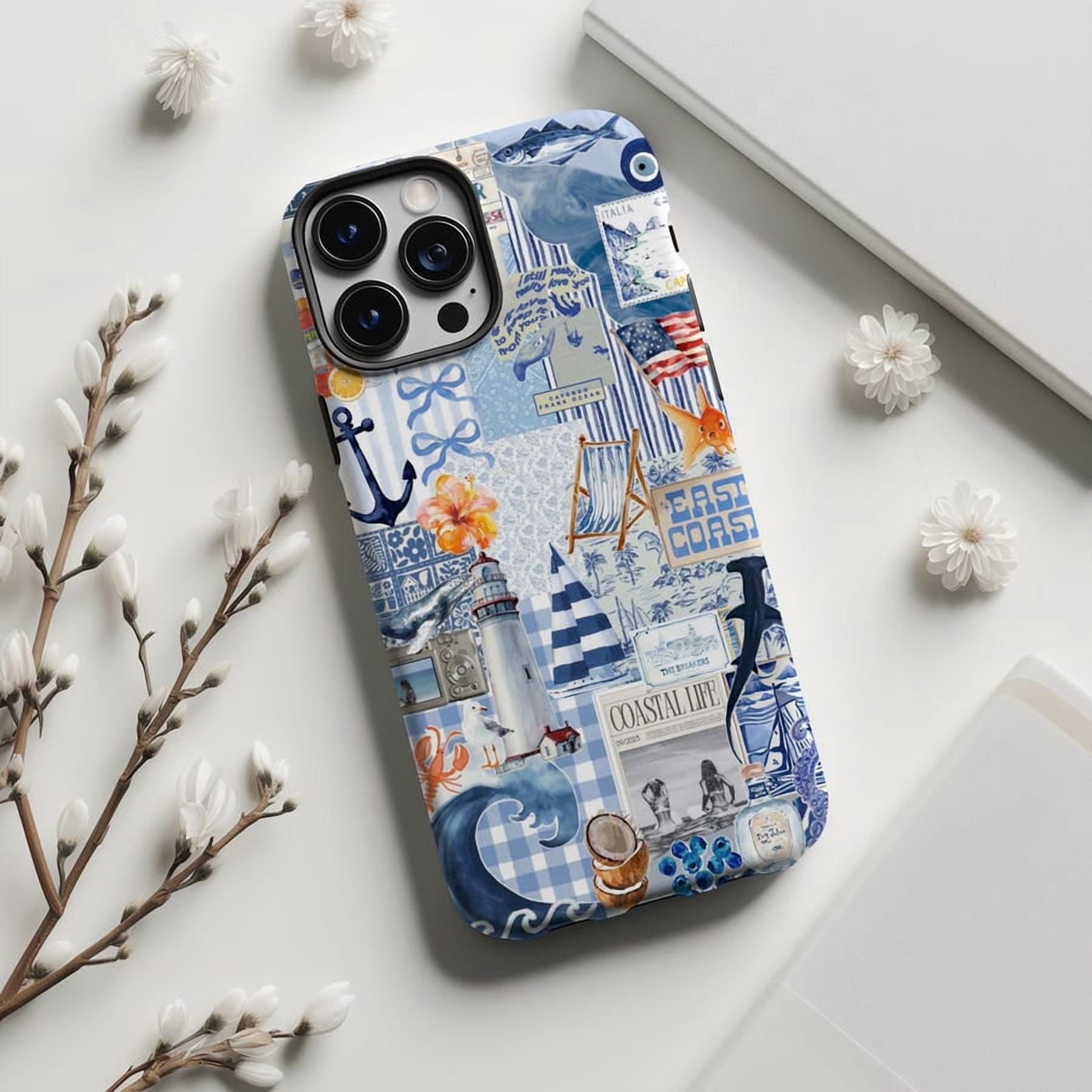 Coastal Ocean Collage Phone Case, Lighthouse and Sailboat Inspired ...