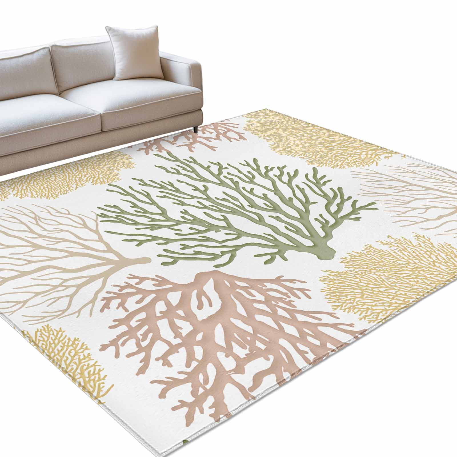 Coastal Ocean Coral Area Rugs 8x10ft Green Yellow Pink Theme Pattern ...