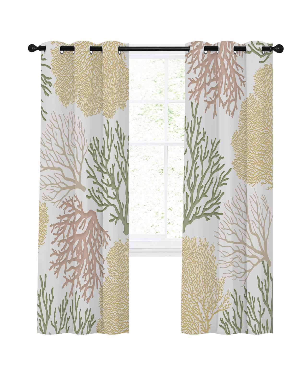 Coastal Ocean Coral Blackout Curtains for Bedroom Living Room, Green ...
