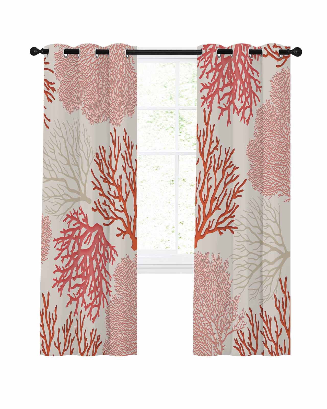 Coastal Ocean Coral Blackout Curtains for Bedroom Living Room, Red Pink ...