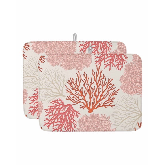 Coastal Ocean Coral Dish Drying Mat 18x24 inch Red Pink Theme Pattern ...