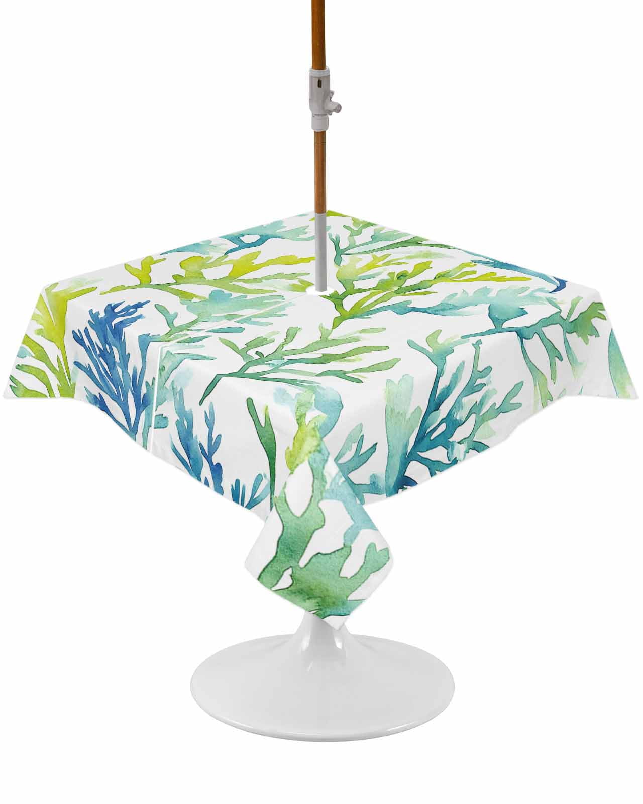 Coastal Ocean Coral Square Outdoor Tablecloth, Waterproof Table Cloth ...