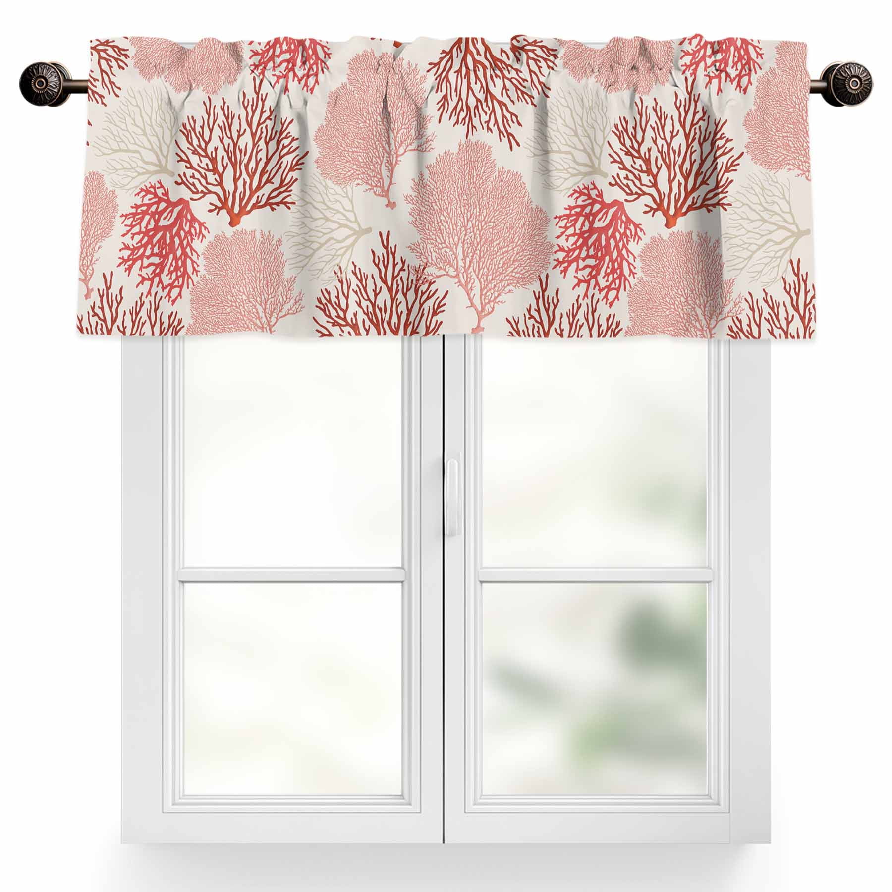 Coastal Ocean Coral Valances for Windows, 60 x 18in, Red Pink Theme ...