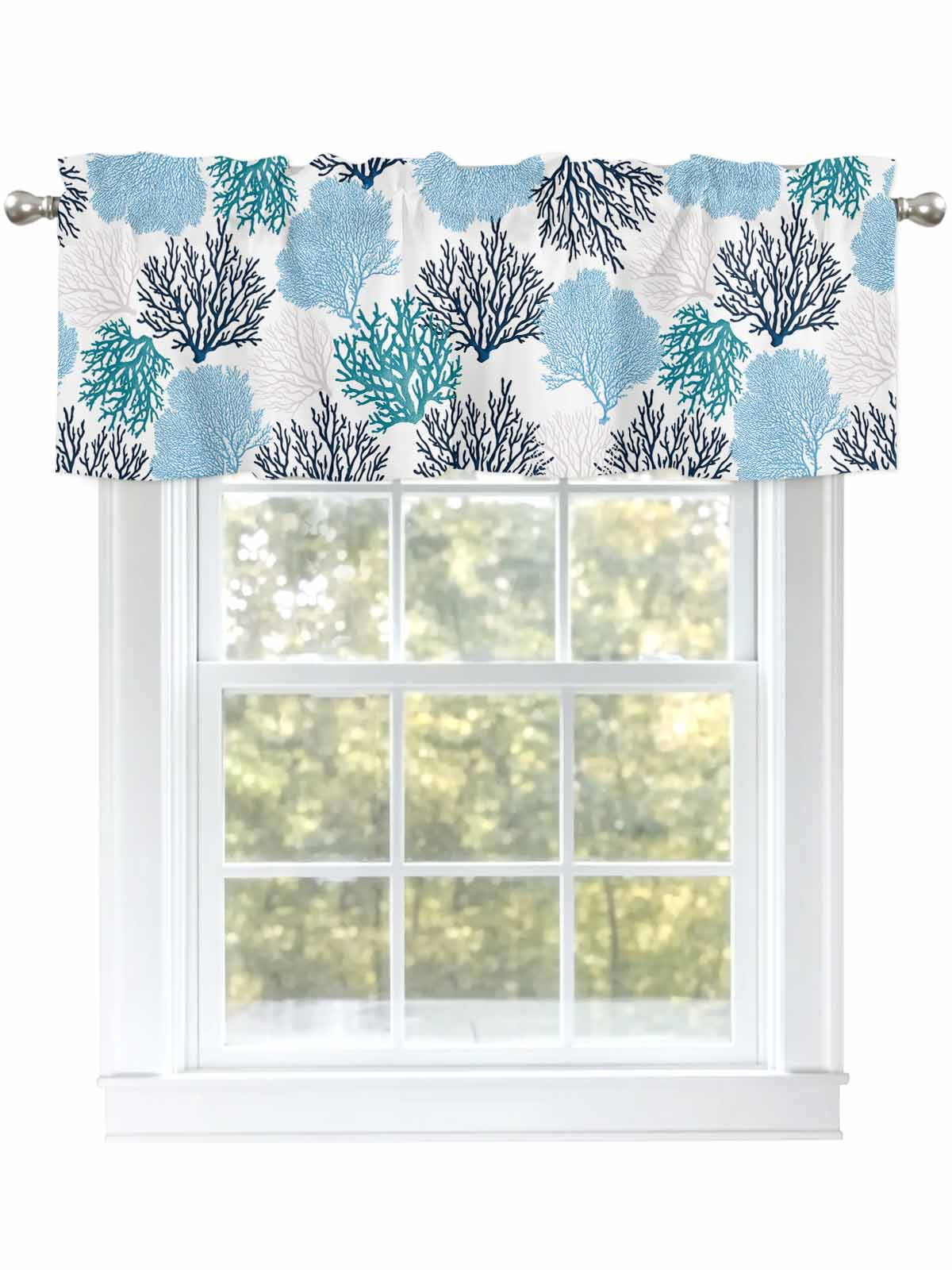 Coastal Ocean Coral Valances for Windows Sea Blue Pink Theme Pattern ...