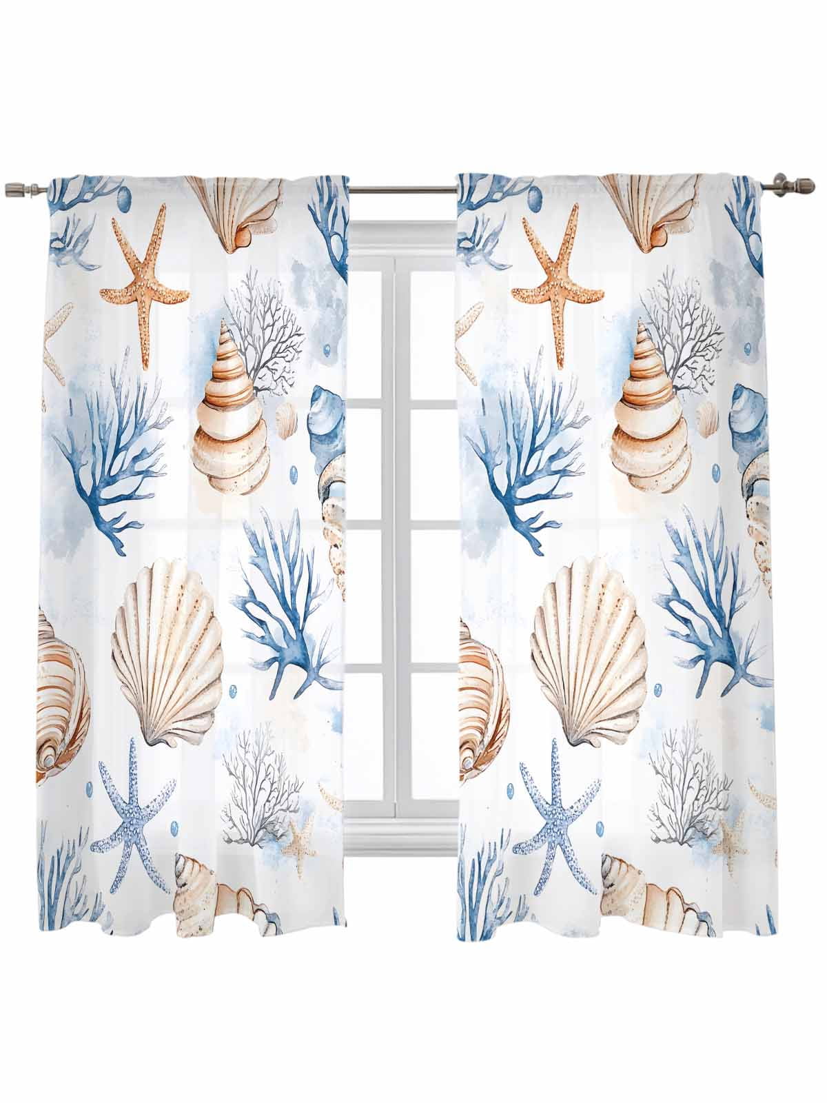 Coastal Ocean Curtains 63 Inch Length,Sheer Curtains for Bedroom Living ...