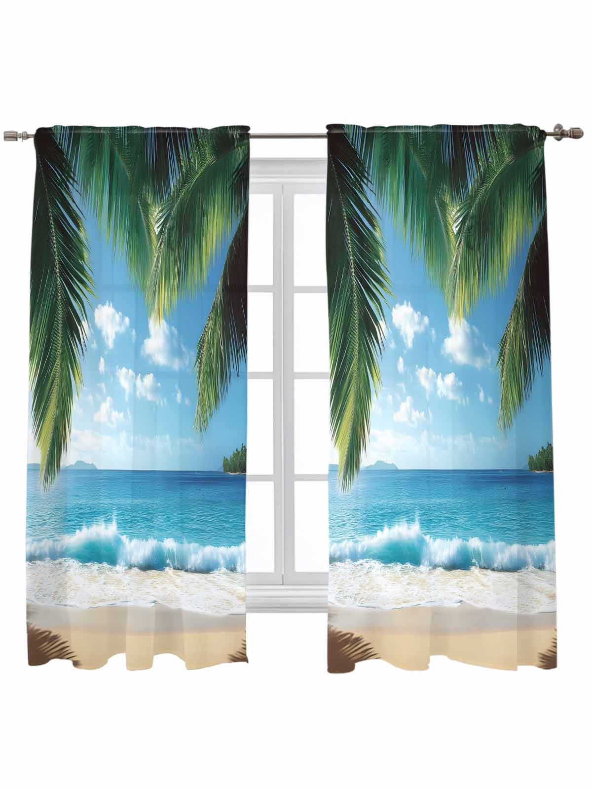 Coastal Ocean Curtains 63 Inch Length,Sheer Curtains for Bedroom Living ...
