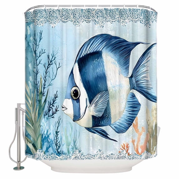 Coastal Ocean Fish Bathroom Shower Curtains with 12 Hooks Polyester ...