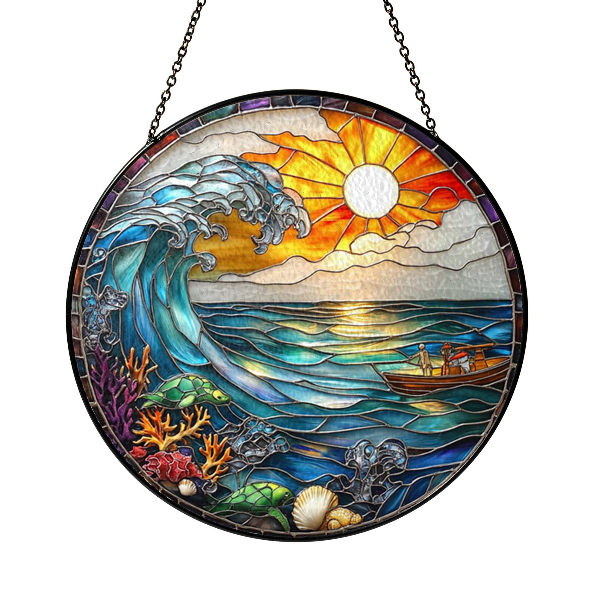 Coastal Ocean Horizon Illustration Stained Glass Suncatcher – Window ...