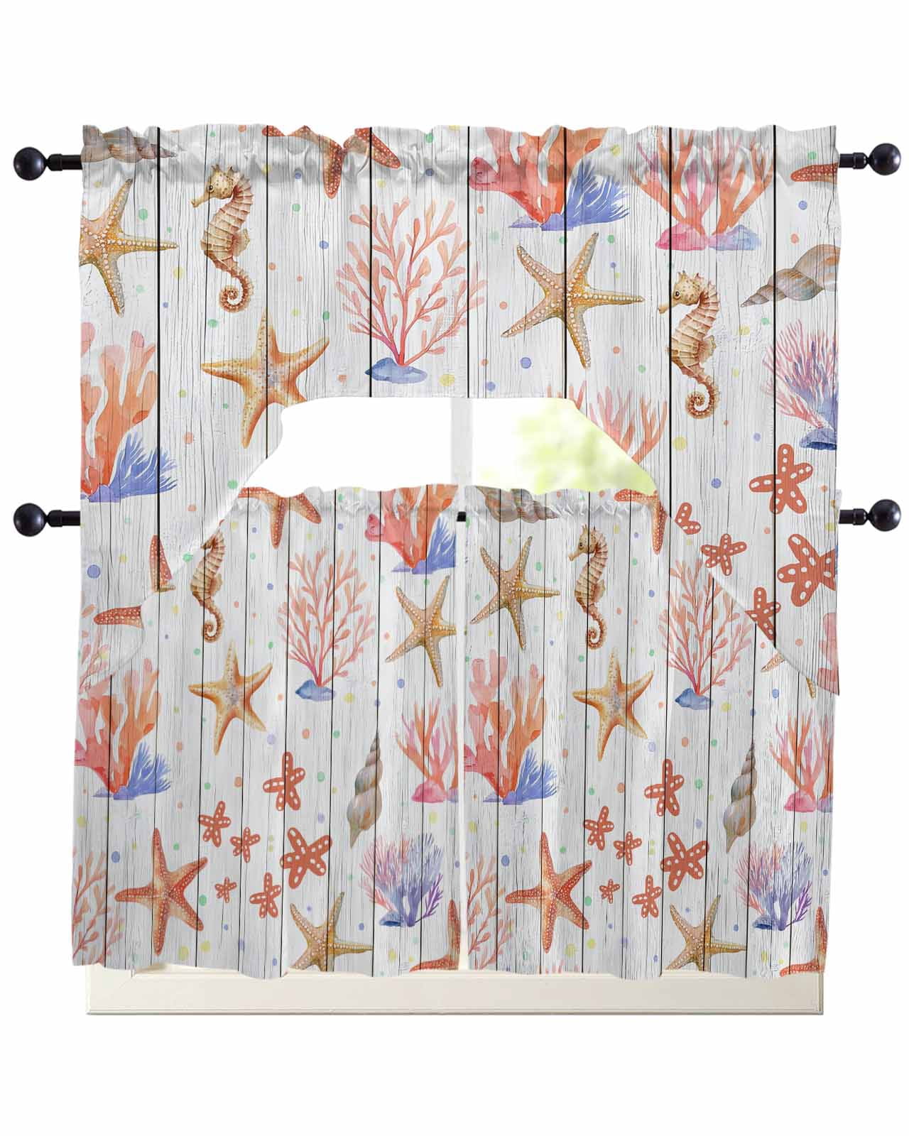 Coastal Ocean Kitchen Curtains Sets 24 Inch Length with Valance ...