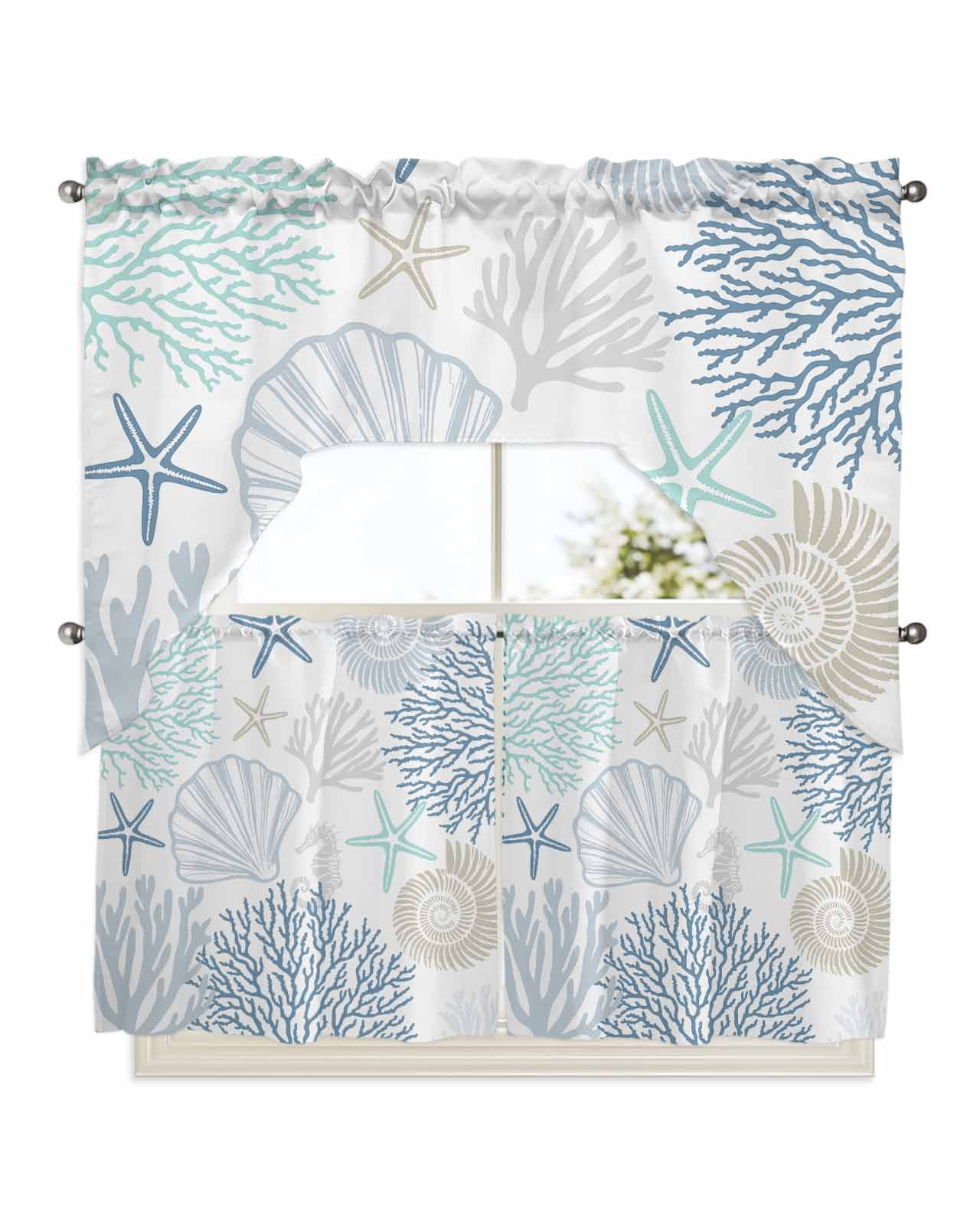 Coastal Ocean Kitchen Curtains Swag Valance and Tier Curtains Set 24 ...