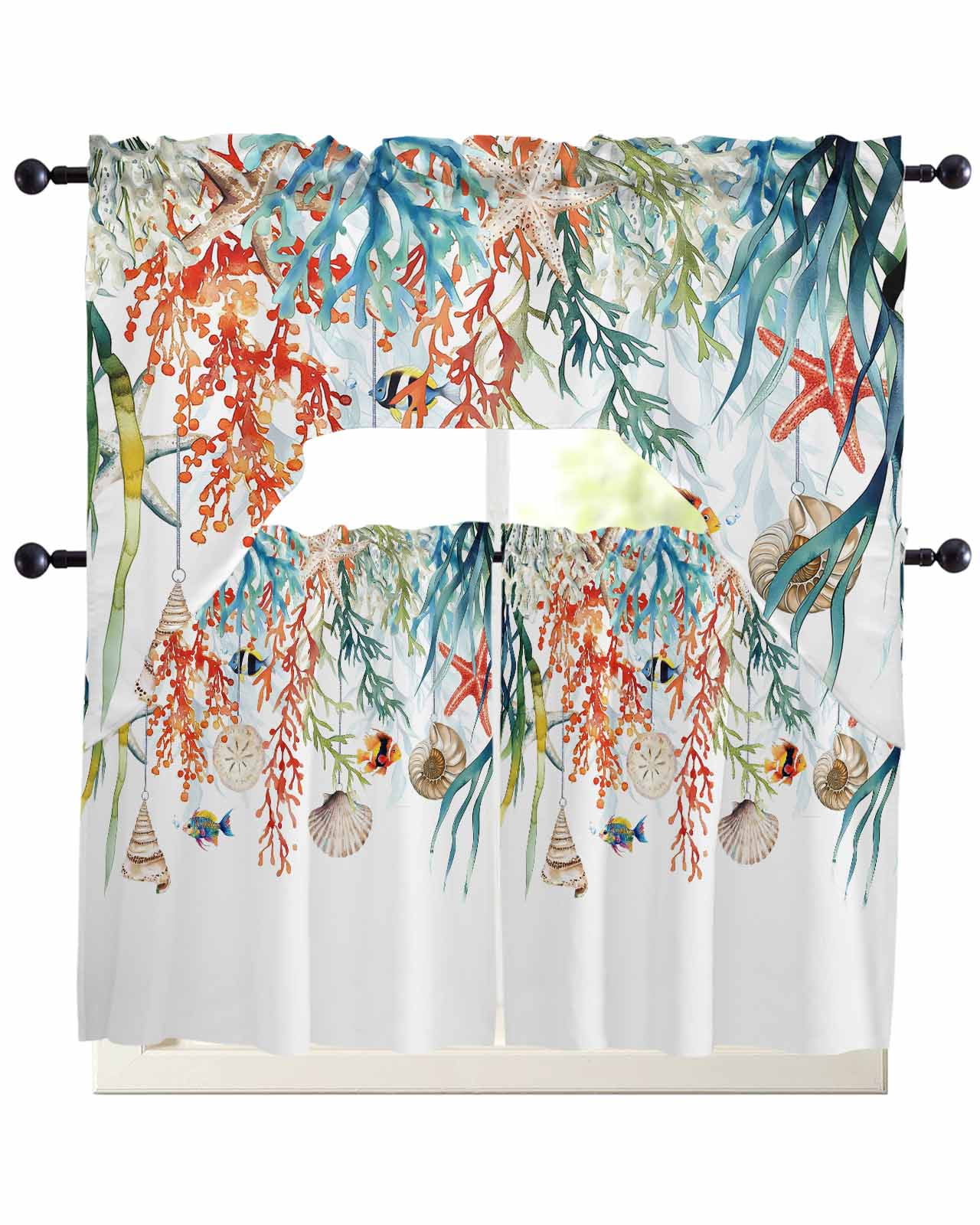 Coastal Ocean Kitchen Curtains Swag Valance and Tier Curtains Set 24 ...