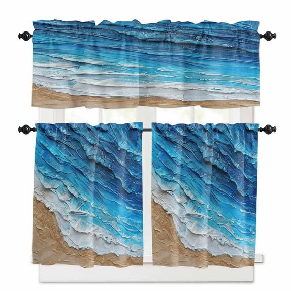 Coastal Ocean Kitchen Curtains Valance and Tier Set Beach Dark Blue ...