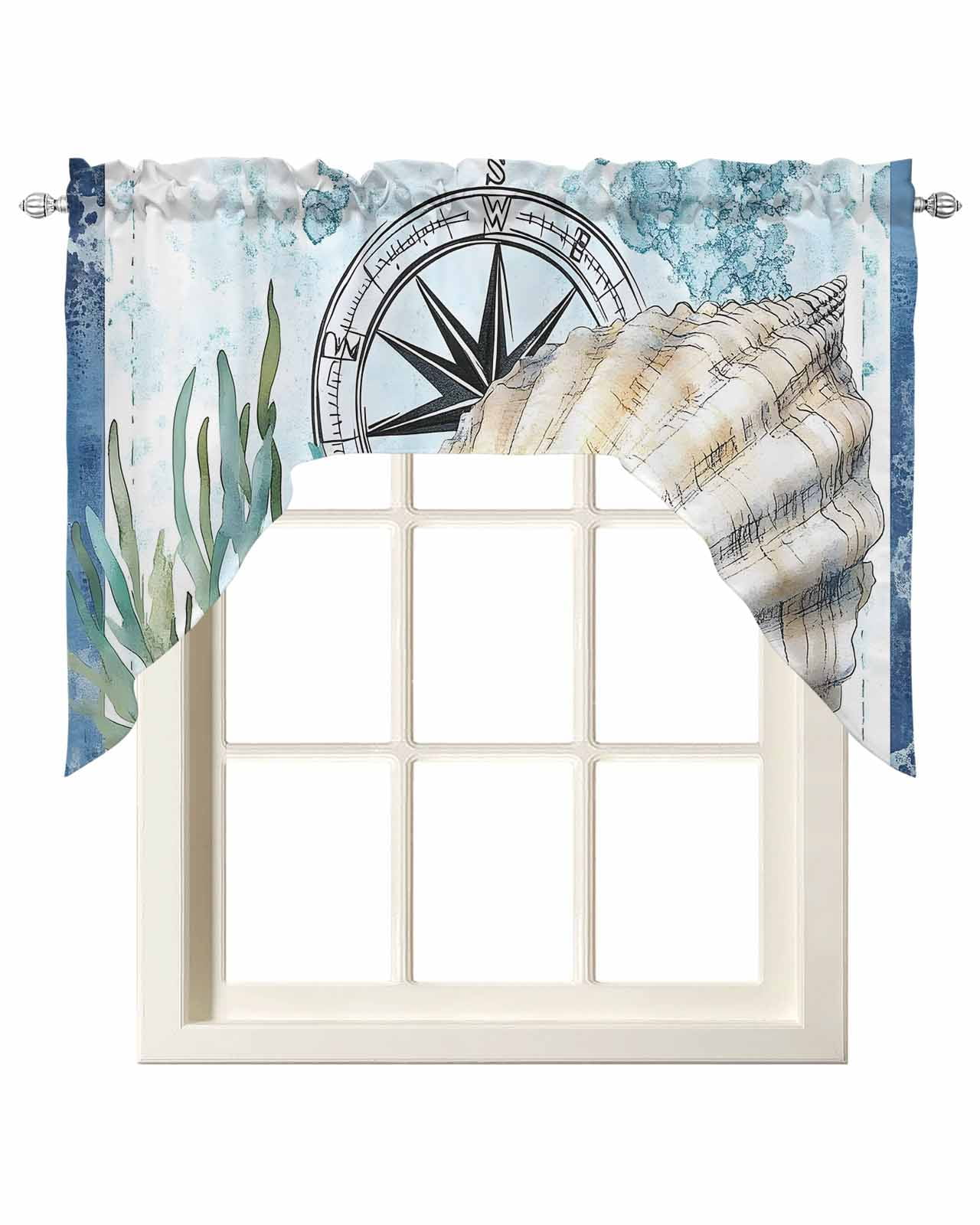 Coastal Ocean Kitchen Swag Valances for Windows, Summer Nautical ...