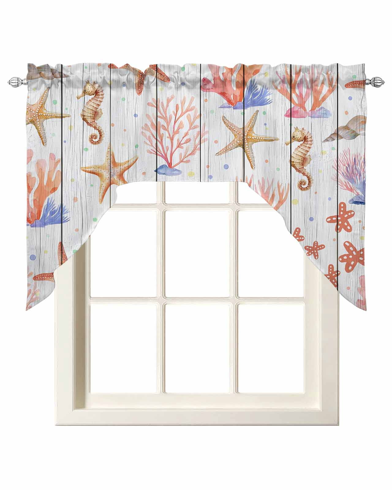 Coastal Ocean Kitchen Swag Valances for Windows, Watercolor Coral ...