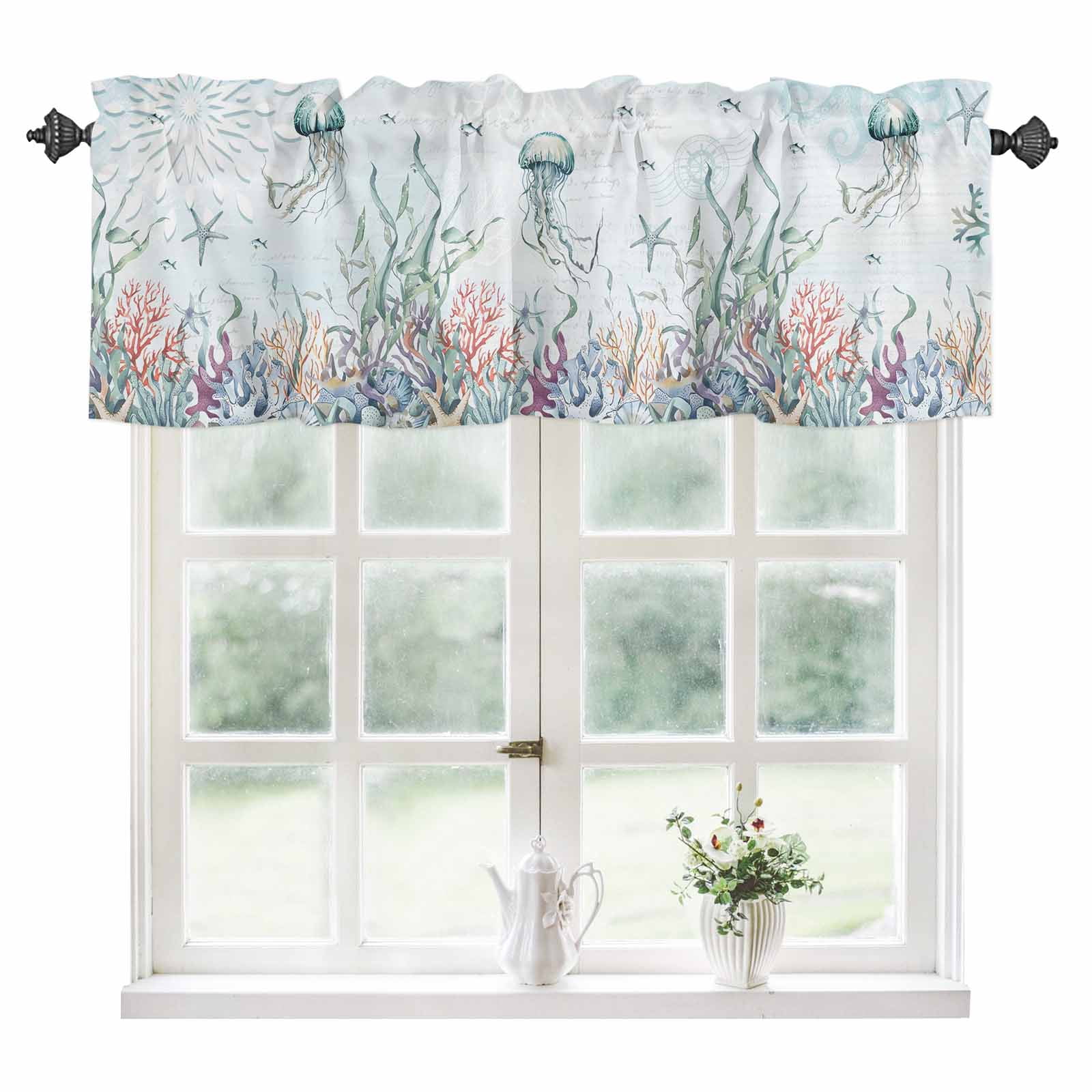 Coastal Ocean Kitchen Valances for Windows 42x12 Inch Kitchen Curtains ...
