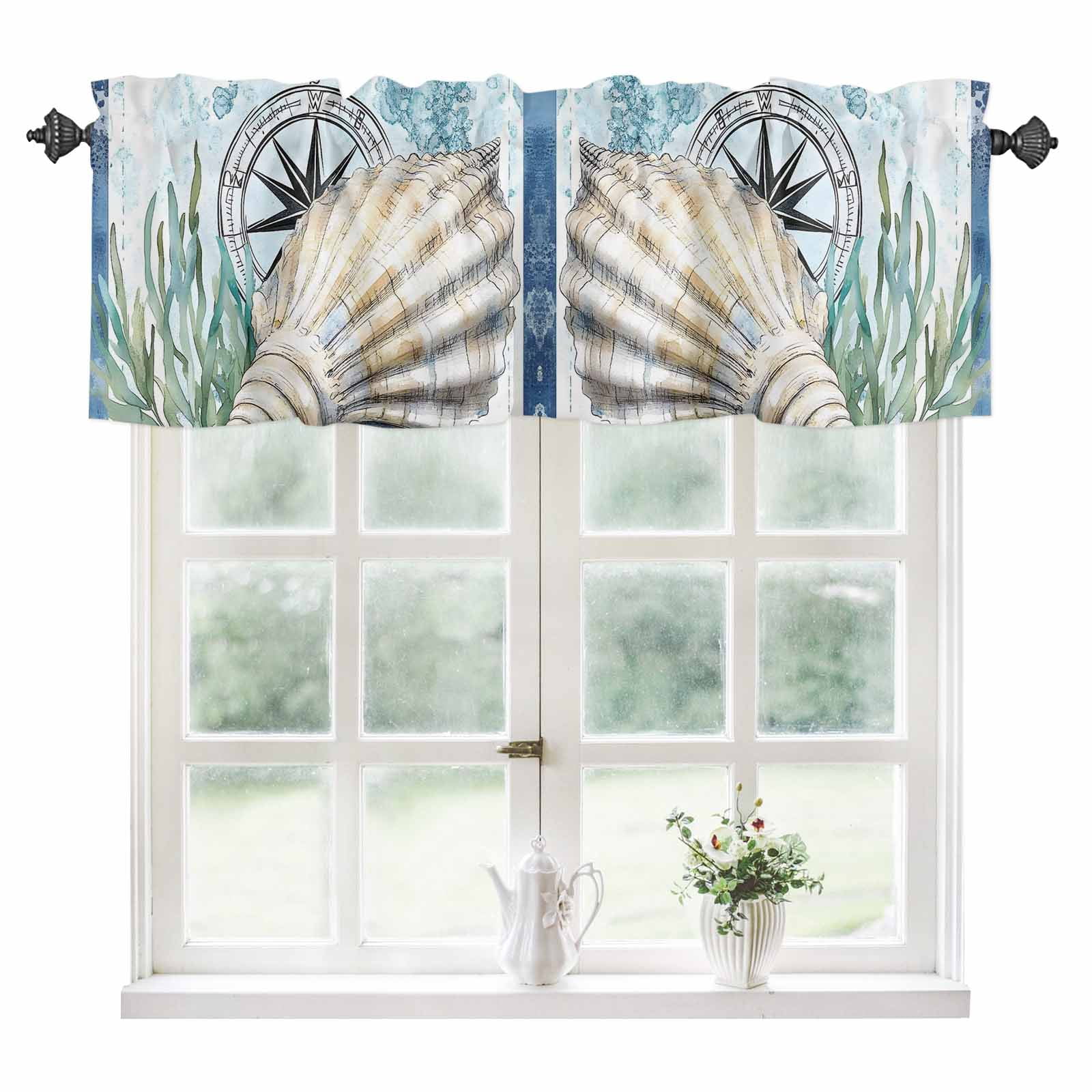 Coastal Ocean Kitchen Valances for Windows 60x18 Inch Kitchen Curtains ...