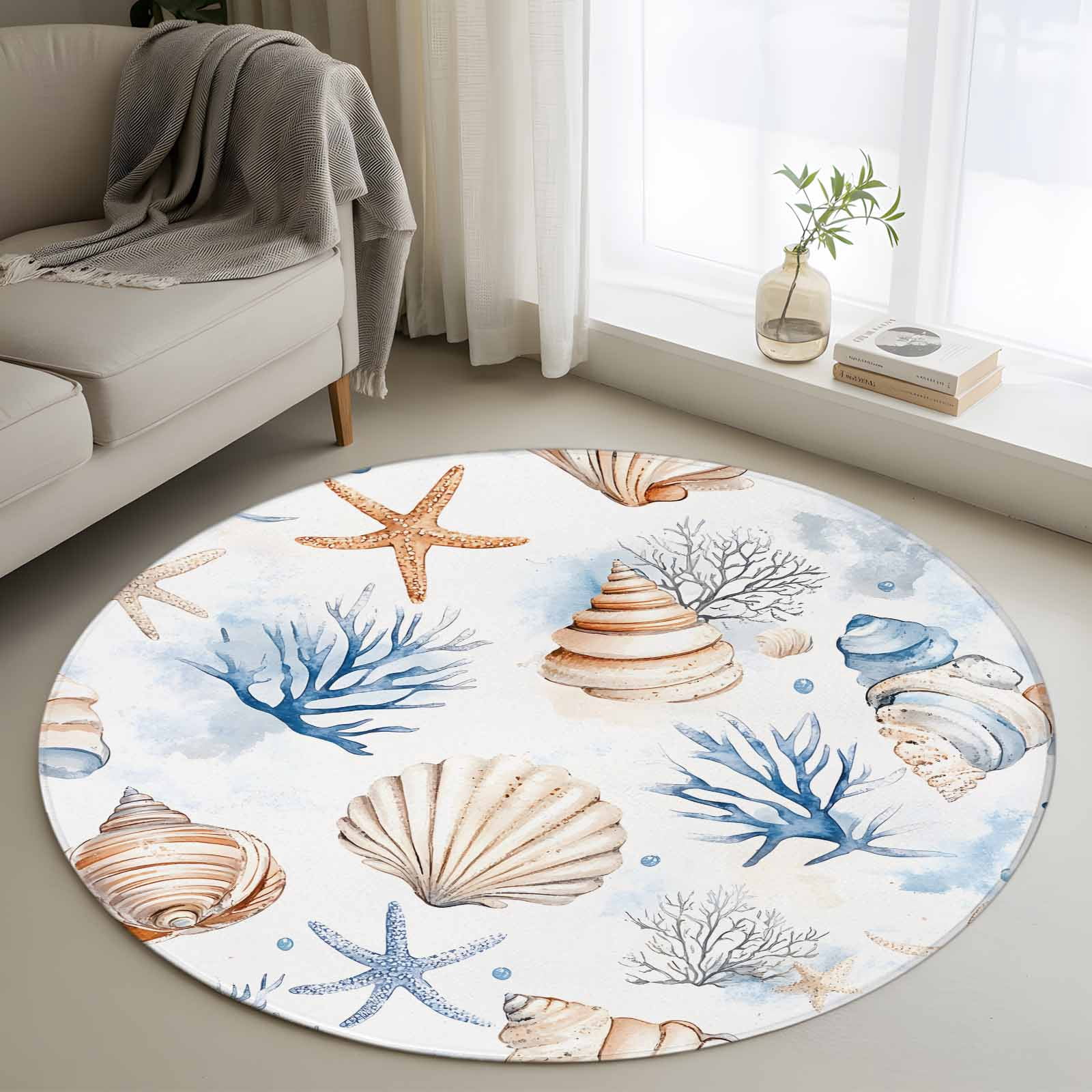 Coastal Ocean Round Area Rug 3 FT,Small Kitchen Bathroom Mats,Blue ...