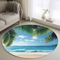 Coastal Ocean Round Area Rug 4ft, Sandy Beach Coconut Tree Blue Sky ...