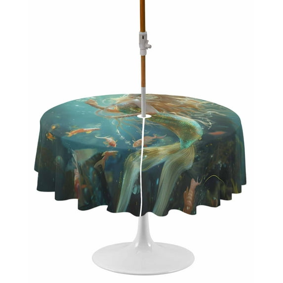 Coastal Ocean Round Outdoor Tablecloth, Waterproof Table Cloth Cover ...