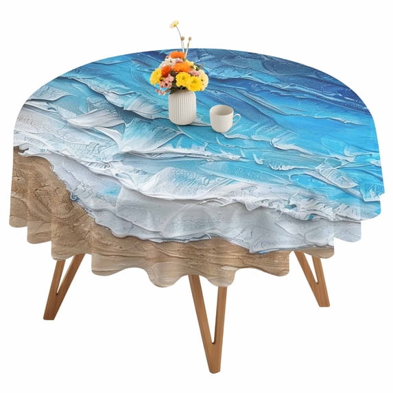 Coastal Ocean Round Tablecloth 54 inches Beach Dark Blue Waves Gradient ...