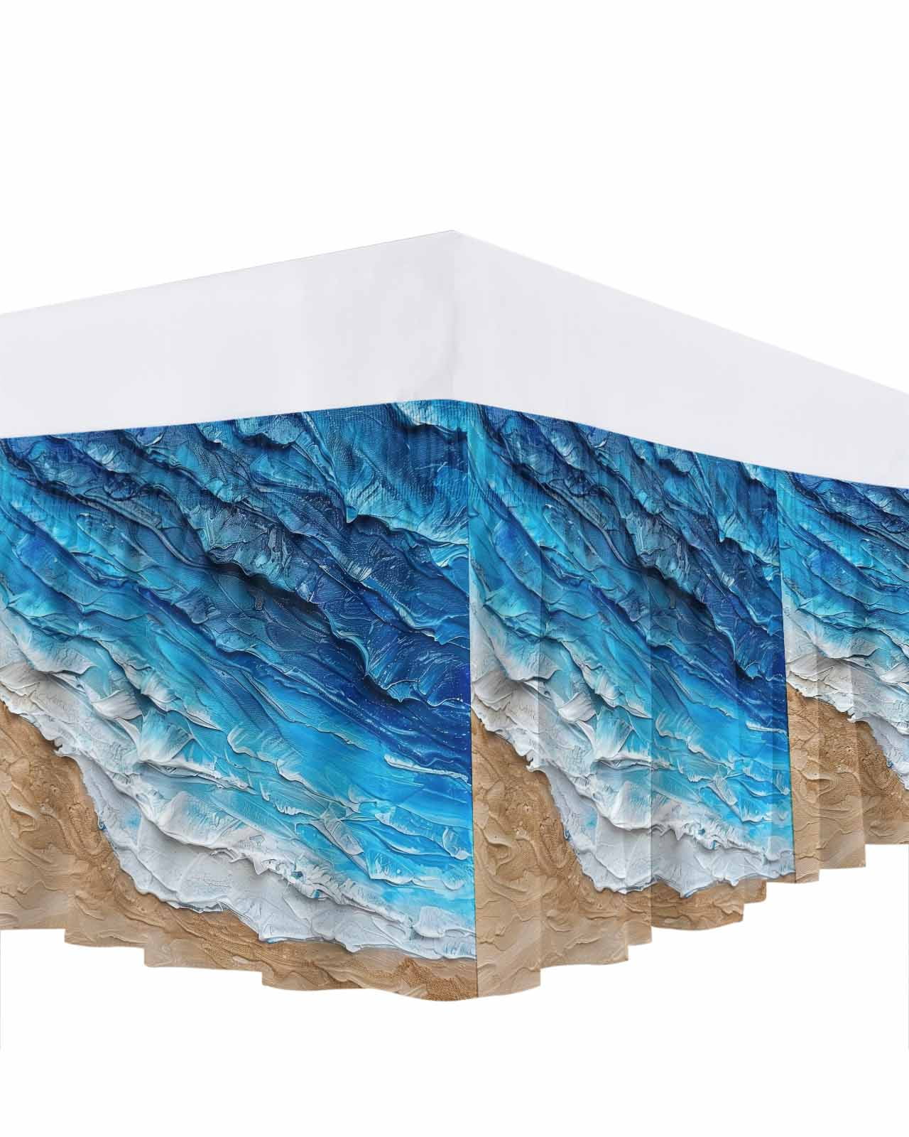Coastal Ocean Ruffle Bed Skirt King Size Beach Dark Blue Waves Gradient ...