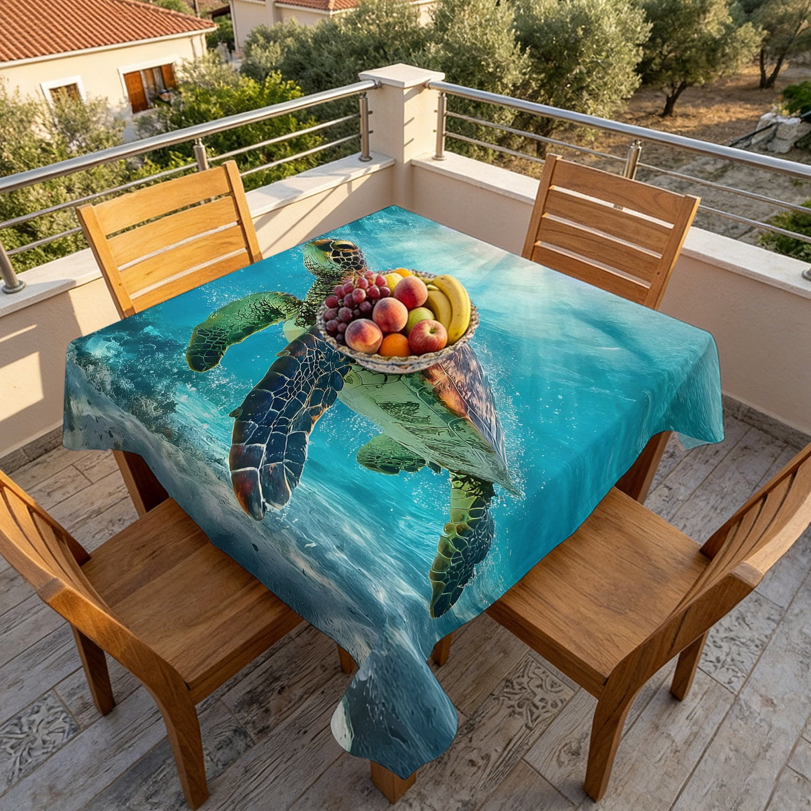 Coastal Ocean Sea Turtle Table Cloth 60x60in, Waterproof Square ...