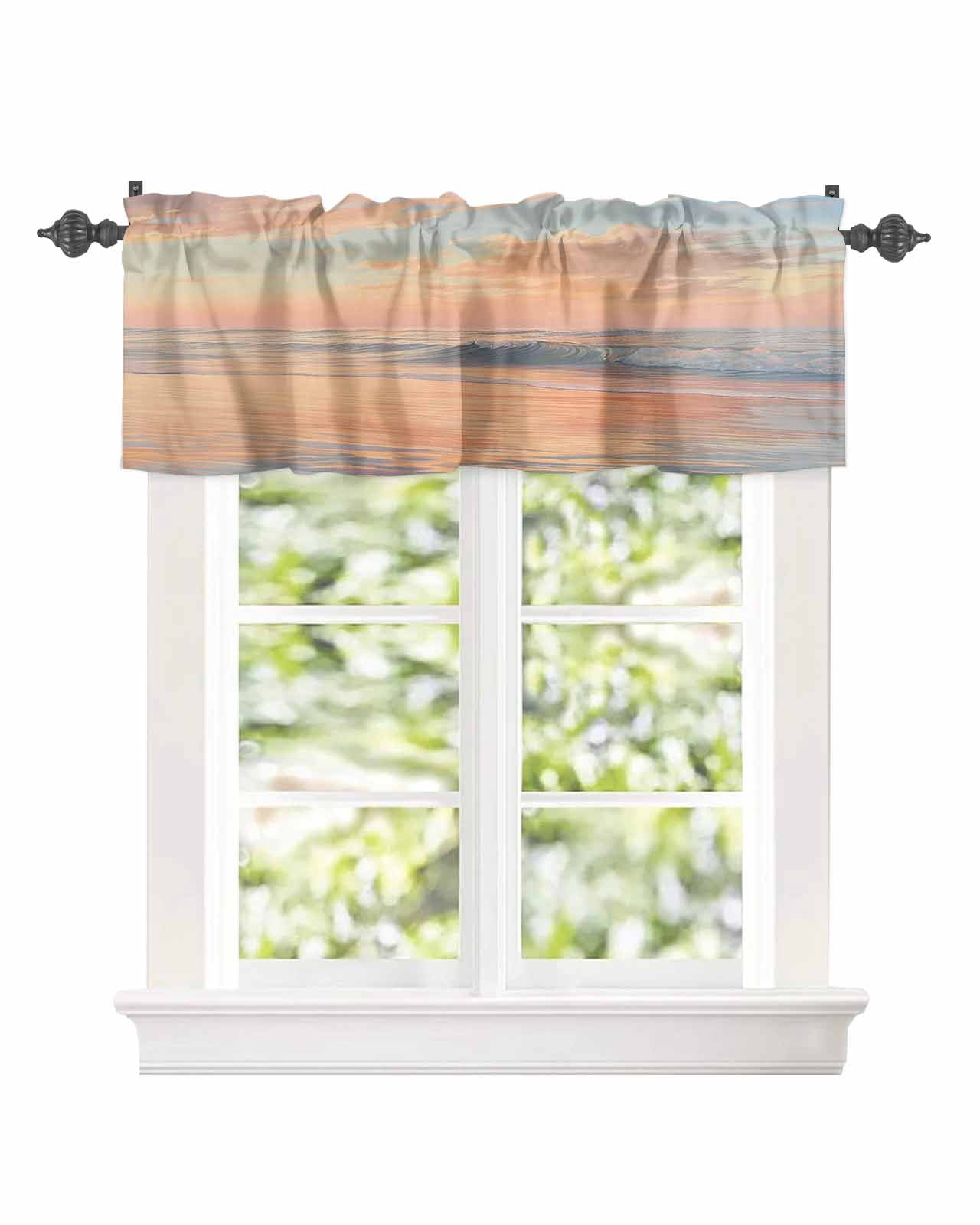 Coastal Ocean Sea Water Wave on Beach Window Valances for Kitchen,Rod ...