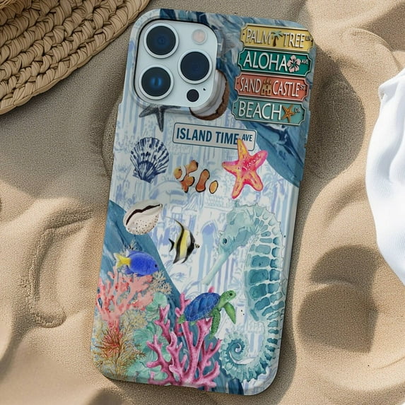 Coastal Ocean Seashell Coconut Girl Collage Phone Case with iPhone 17 ...