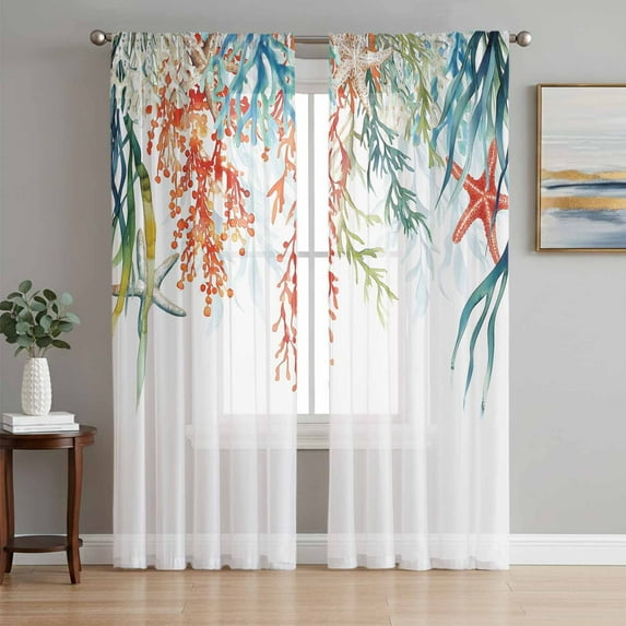 Coastal Ocean Semi Sheer Curtains 84 Inch Length 2 Panels Set, Summer ...