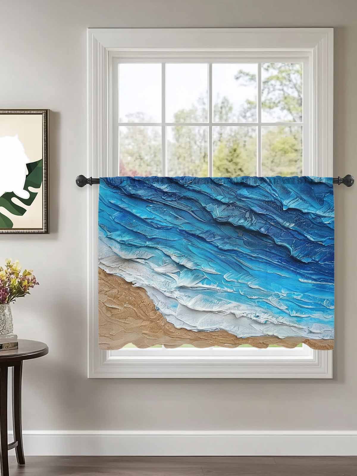 Coastal Ocean Sheer Curtains 45 Inch Long 1 Panel Beach Dark Blue Waves ...