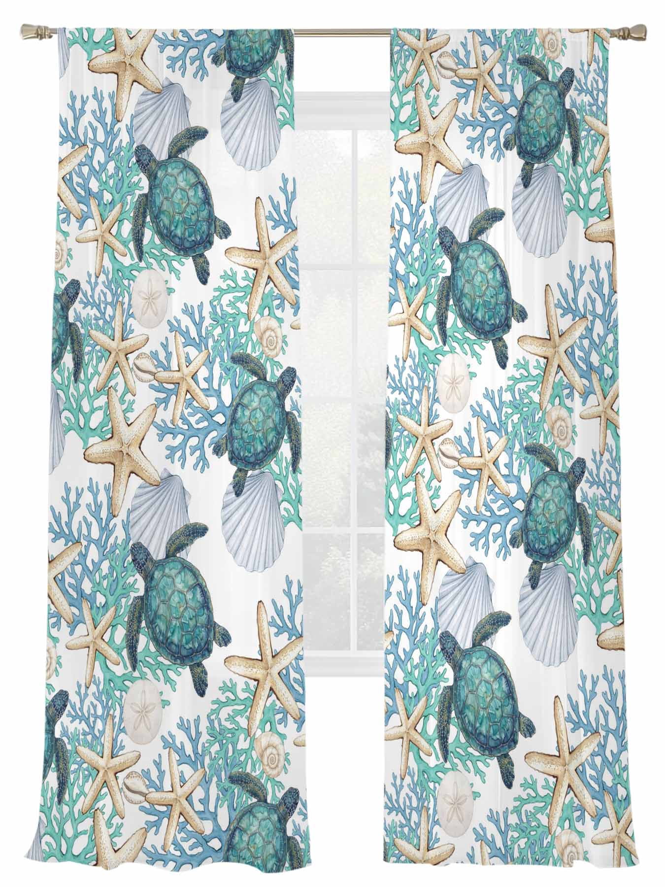 Coastal Ocean Sheer Curtains 84 inches Long 2 Panels Set Classic Sea ...