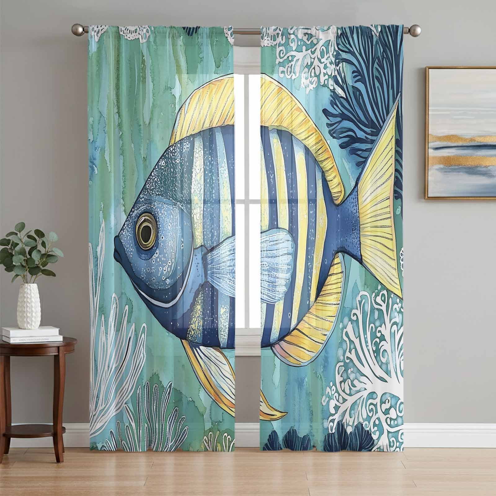 Coastal Ocean Sheer Curtains 96 Inch Length 2 Panels Set, Summer ...