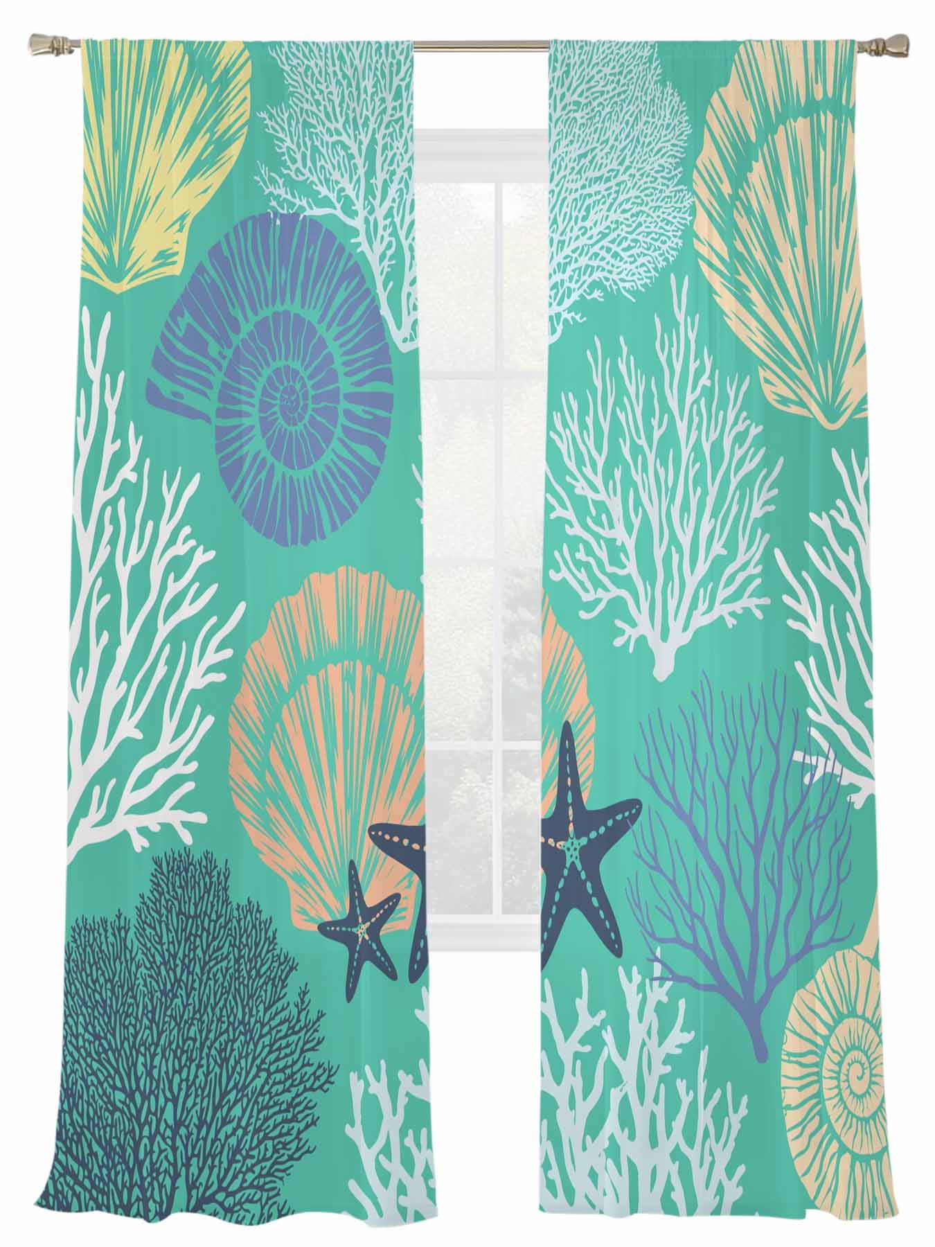 Coastal Ocean Sheer Curtains 96 Inch Long 2 Panels, Starfish Shell ...