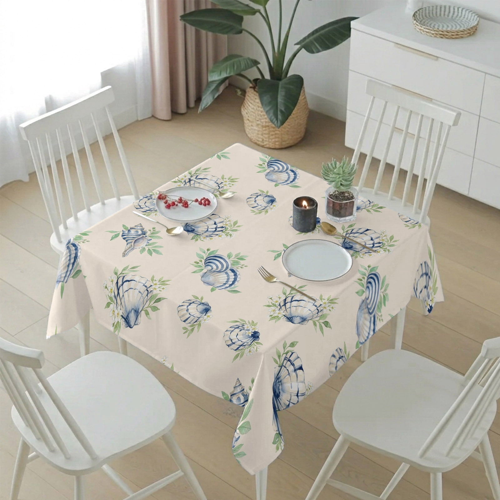 Coastal Ocean Shell Conch Table Cloth 54x54in, Waterproof Square ...