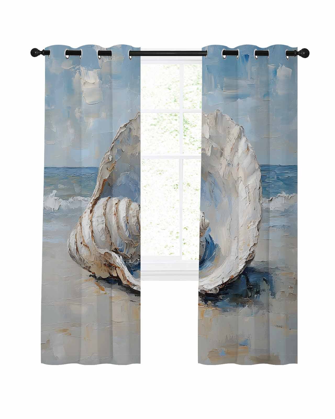 Coastal Ocean Shells Blackout Curtains 96 Inches Length, Modern Beach ...
