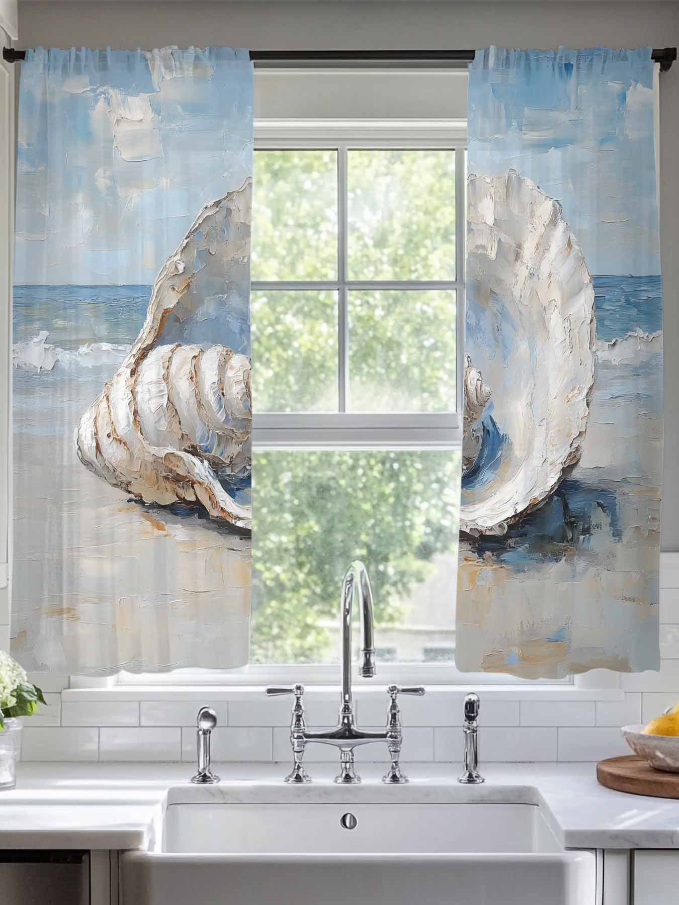 Coastal Ocean Shells Sheer Curtains for Living Room Bedroom Modern ...