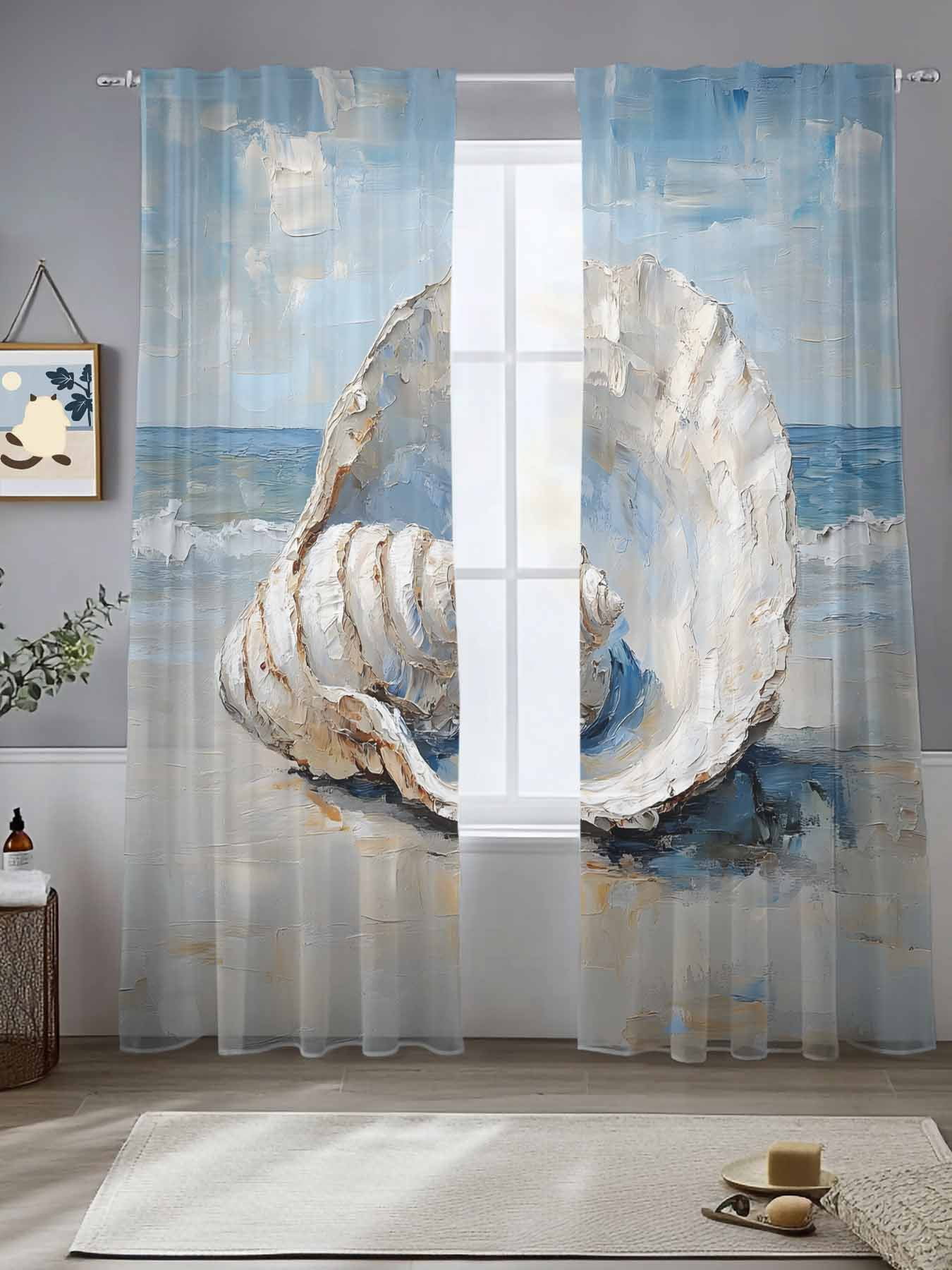 Coastal Ocean Shells Sheer Curtains for Living Room Bedroom Modern ...