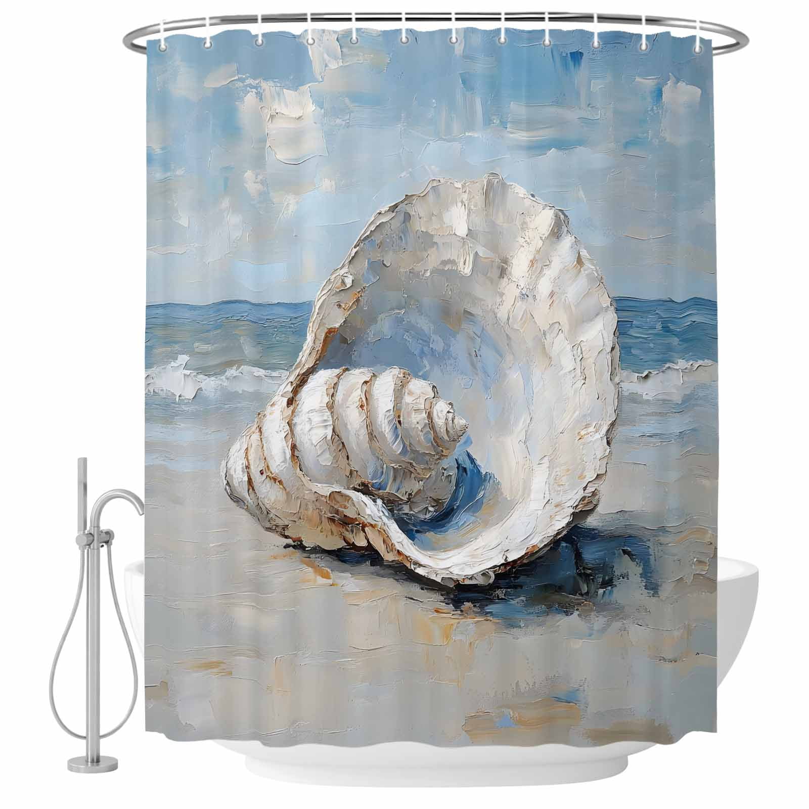 Coastal Ocean Shells Shower Curtain Set - 72" x 78" Washable Bathtub ...