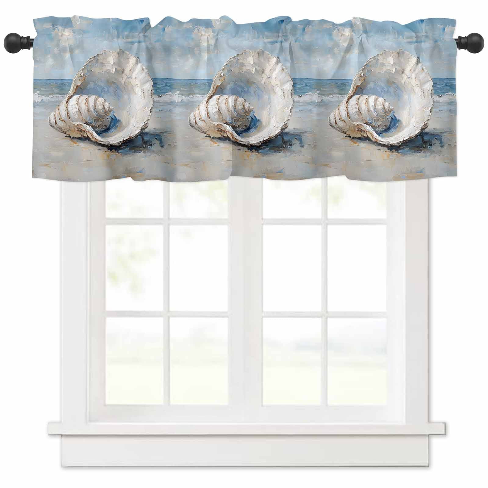 Coastal Ocean Shells Valances for Windows Farmhouse Kitchen Curtains ...