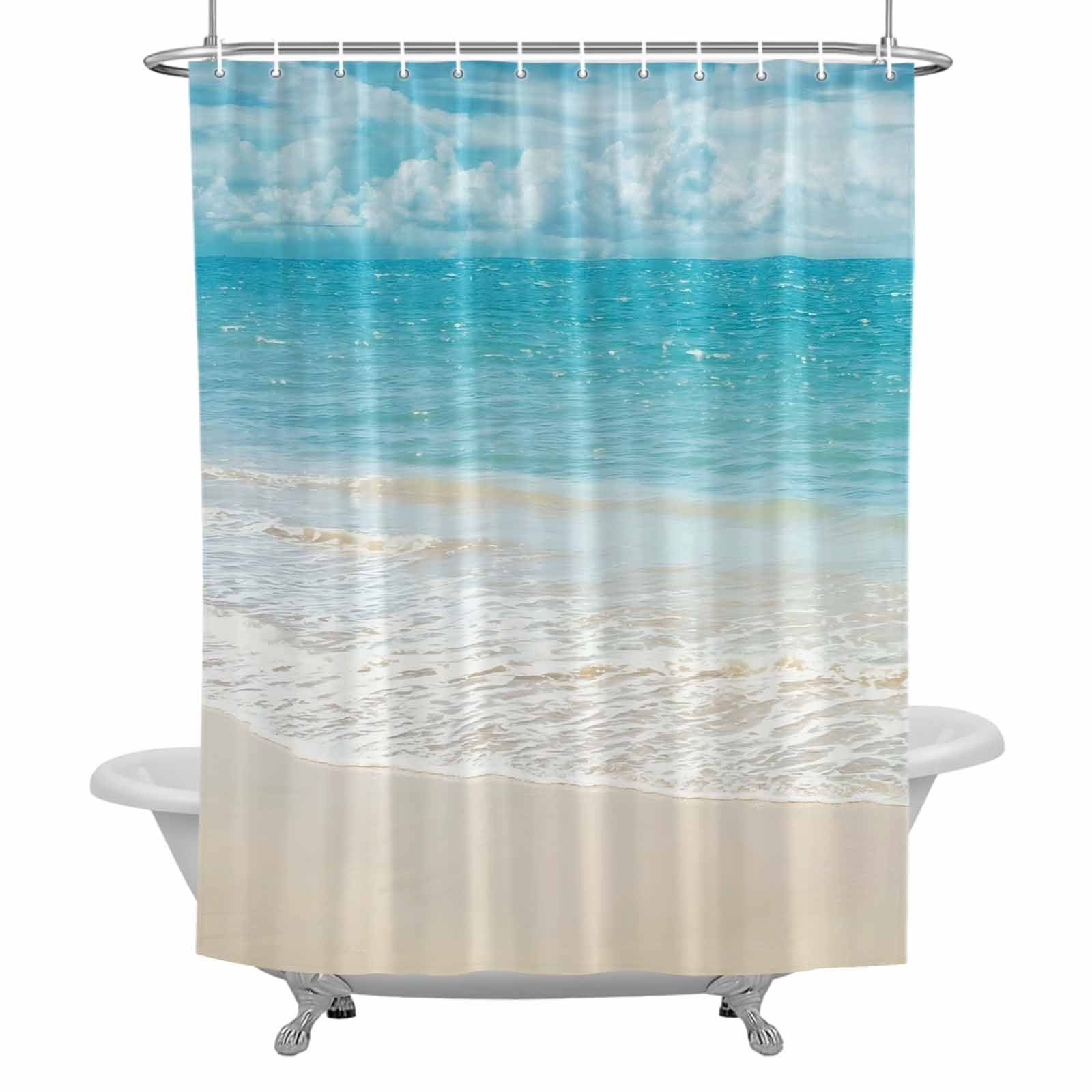 Coastal Ocean Shower Curtain, Minimalist Beach Waves Shore Waterproof ...