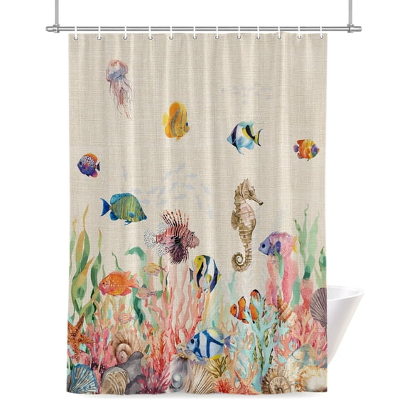 Coastal Ocean Shower Curtain, Seahorse Coral Seaweed Seashell Fish ...