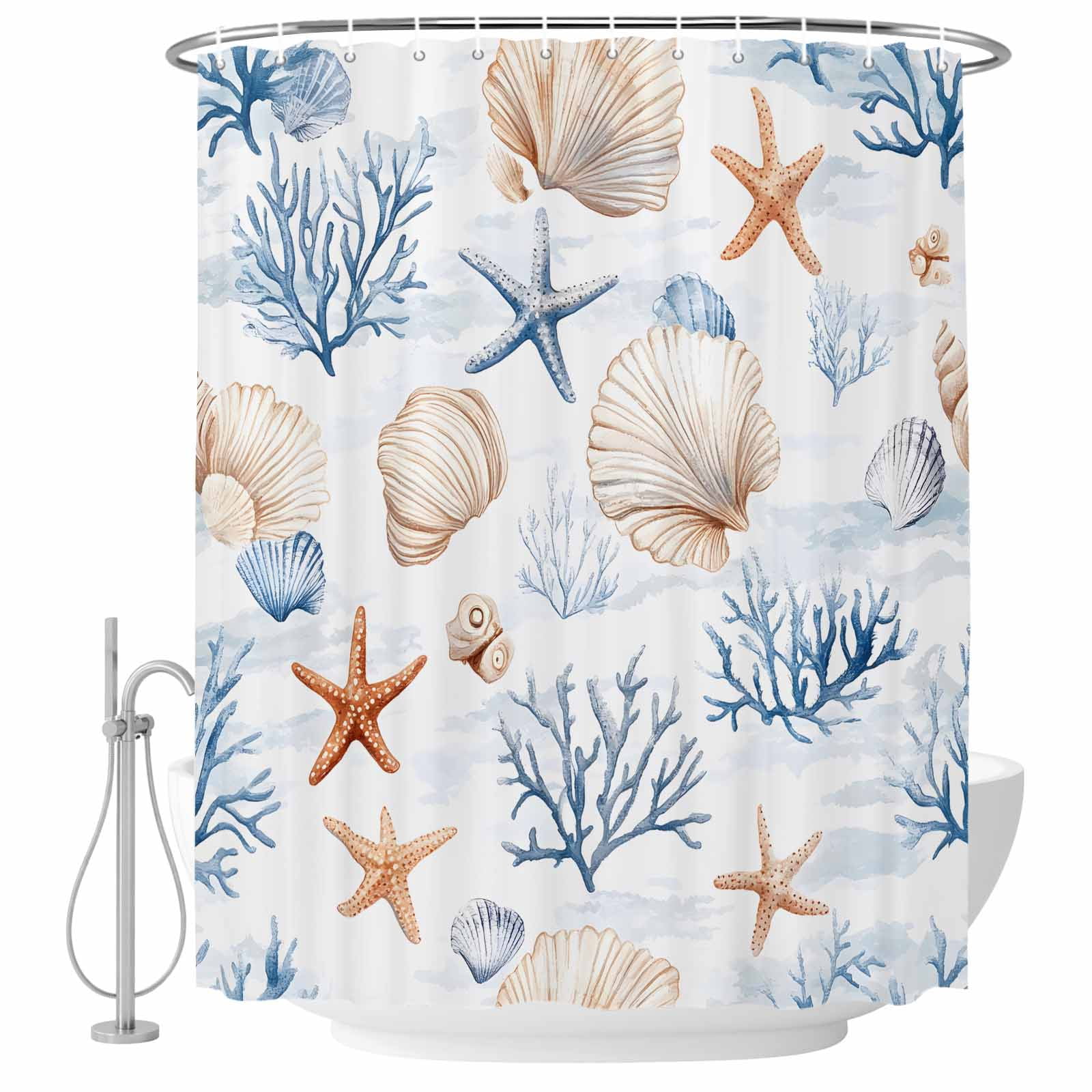 Coastal Ocean Shower Curtain Set - Small 36" x 72" Washable Bathtub ...
