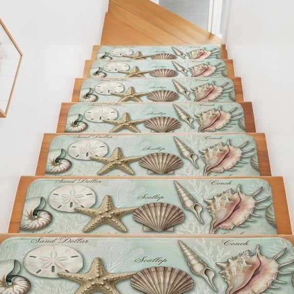 Coastal Ocean Stair Treads Non Slip for Steps Sand Dollar Shells ...