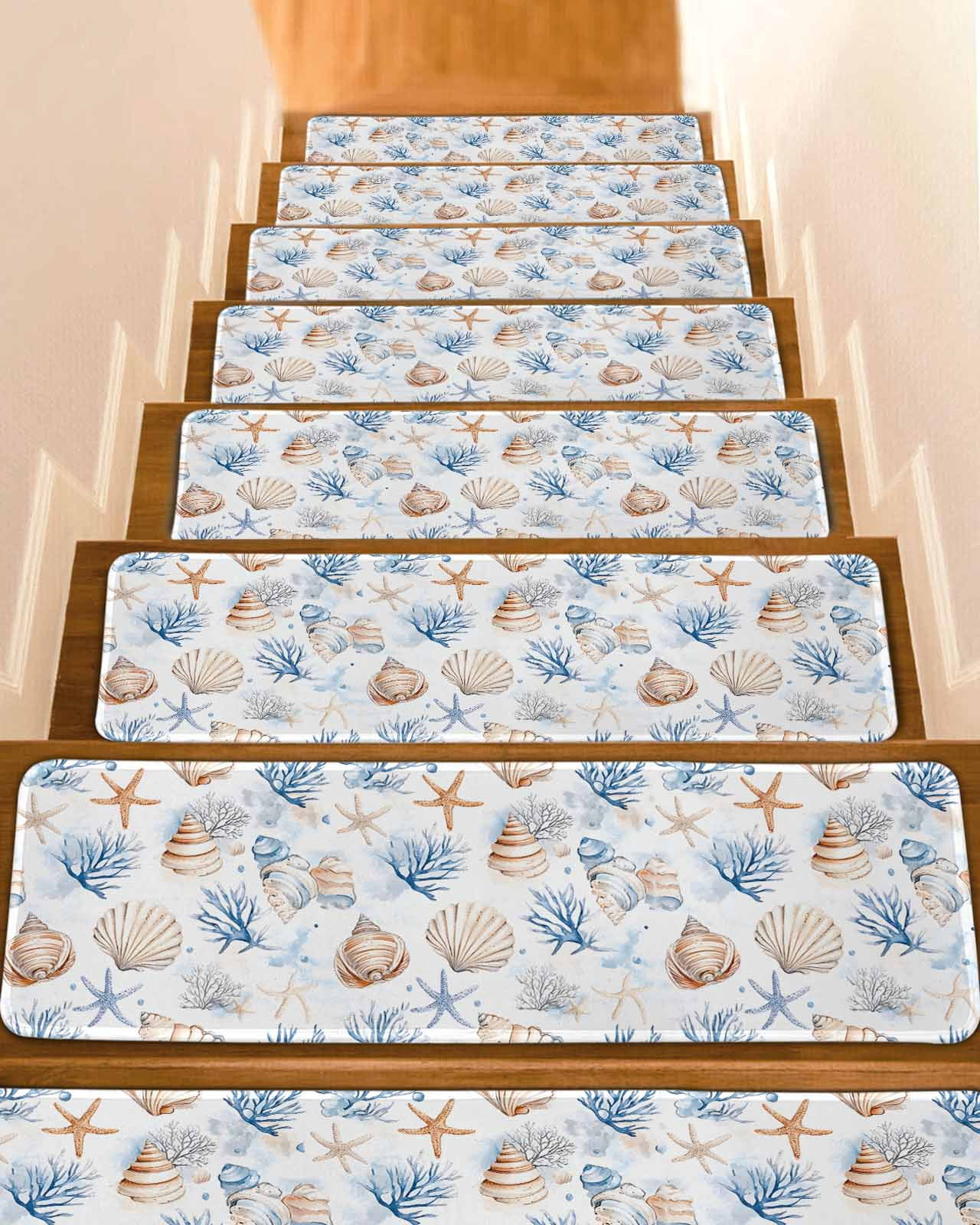 Coastal Ocean Stair Treads for Wooden Steps Indoor Runner Rug Carpet ...