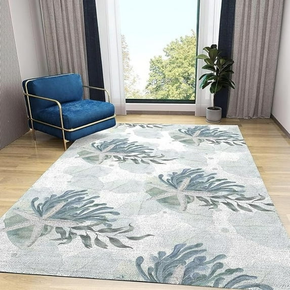 Coastal Ocean Starfish Seaweed Area Rug, Non Slip Noise Reduction Kids ...